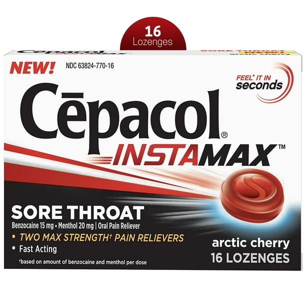 Cepacol InstaMax Sore Throat & Cough Drop Lozenges, Artic Cherry, 16ct ...