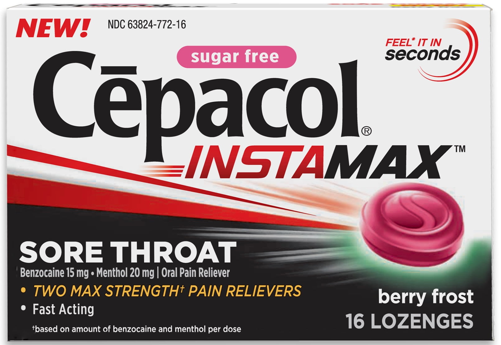 Cepacol InstaMax Sugar Free Sore Throat & Cough Drop Lozenges, Berry ...