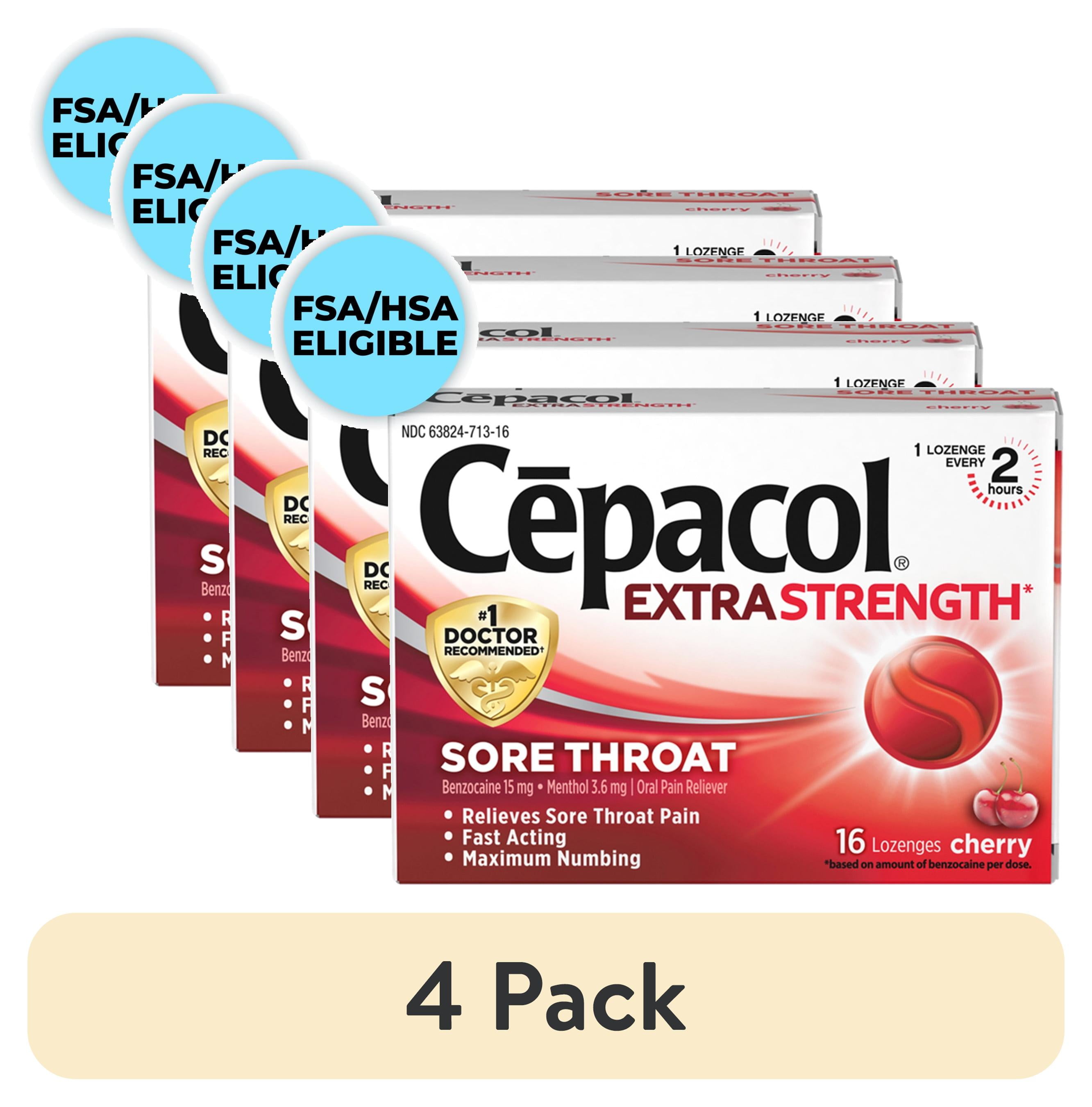 (4 pack) Cepacol Maximum Strength Throat Drop Lozenges, Cherry, 16 ...