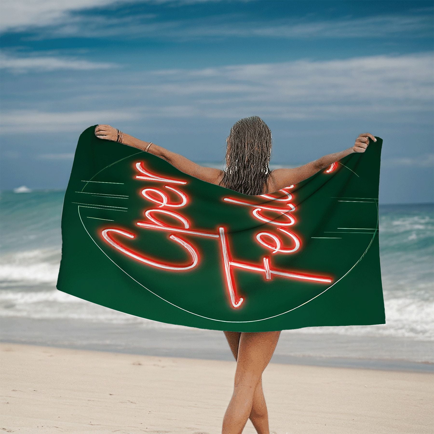 Ceper Fedday Neon Design Beach Towel - Vibrant Red Text Dark Green ...