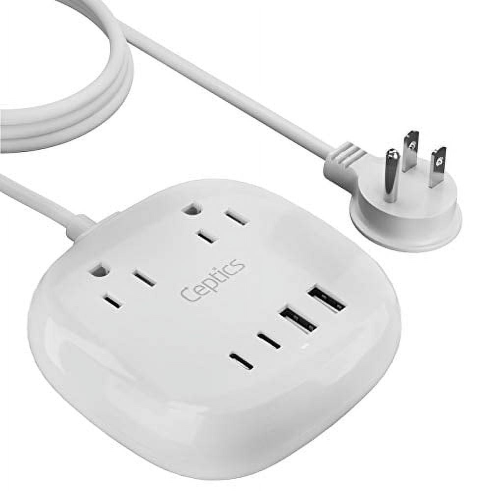 Ceptics 65W USB Power Strip, Surge Protection Small Compact, Dual USB ...