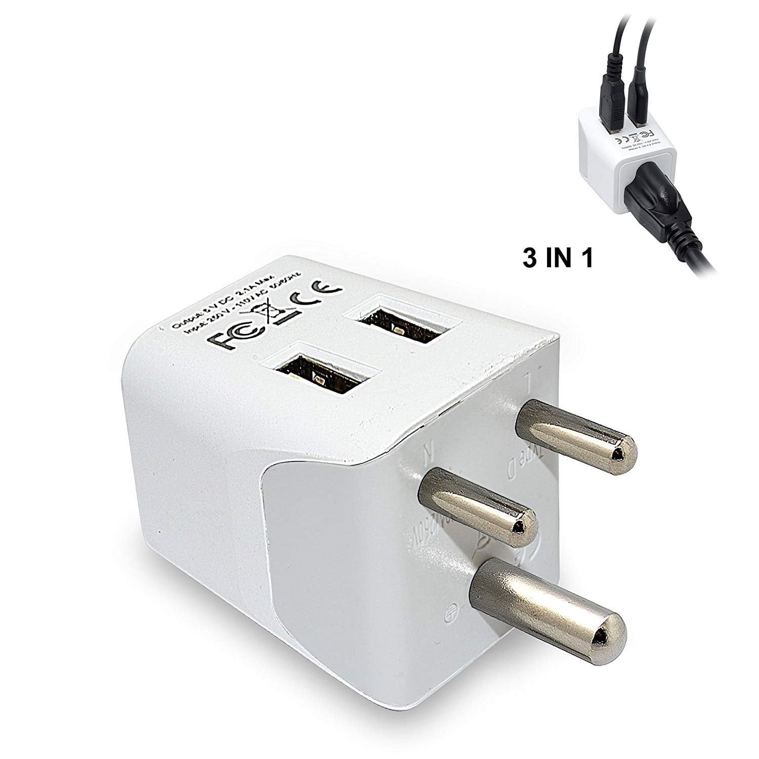 Ceptics CTU-10 India Travel Adapter Plug - Type D - Dual USB Devices ...