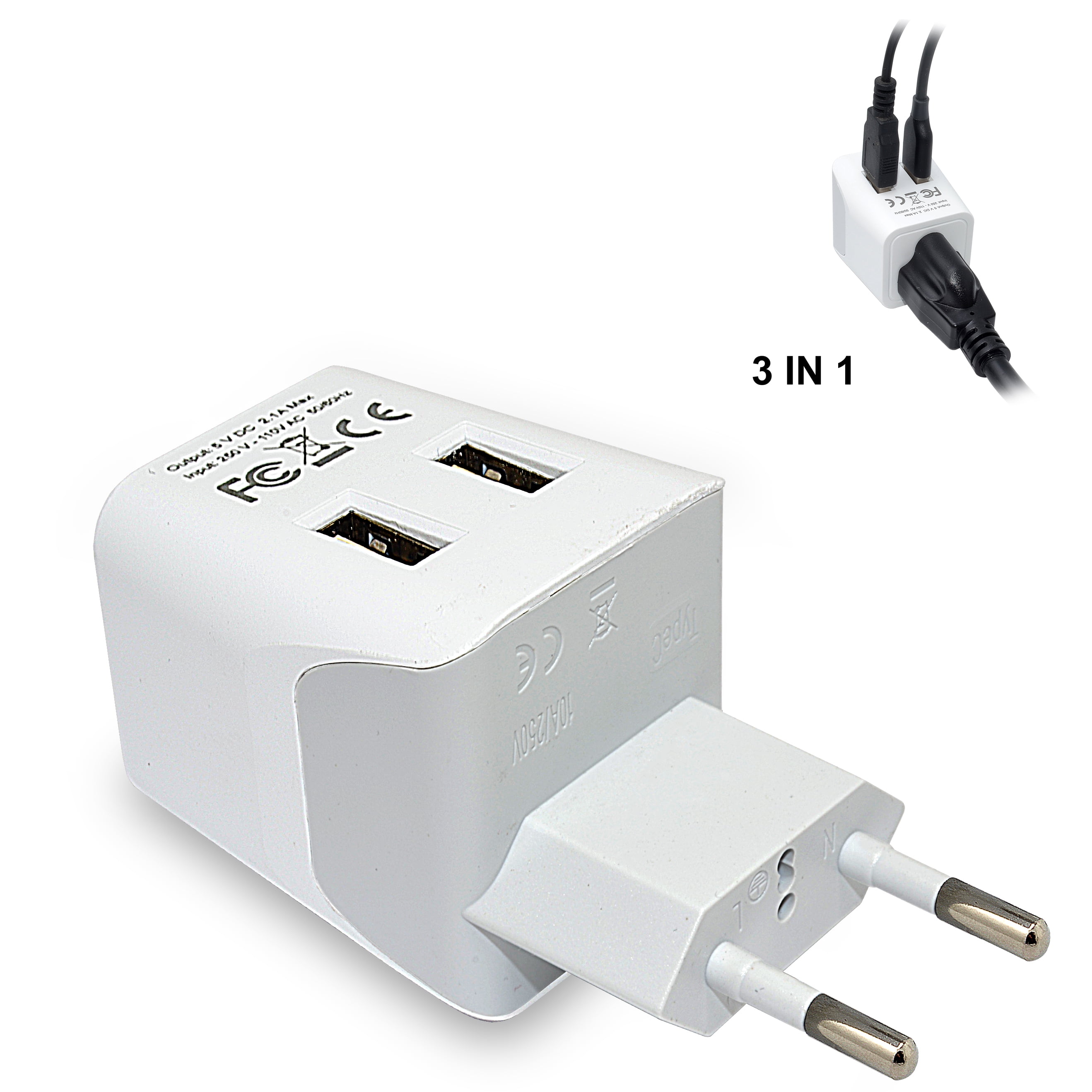 Ceptics CTU-9C Continental European Travel Adapter Plug - Type C - Dual ...