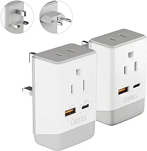 Ceptics European Plug Adapter 2 Pack Set, QC 3.0 & PD, Safe Dual USB ...