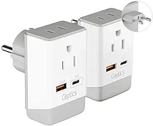 Ceptics European Travel Plug Adapter, Schuko QC 3.0 & PD Safe Dual USB ...