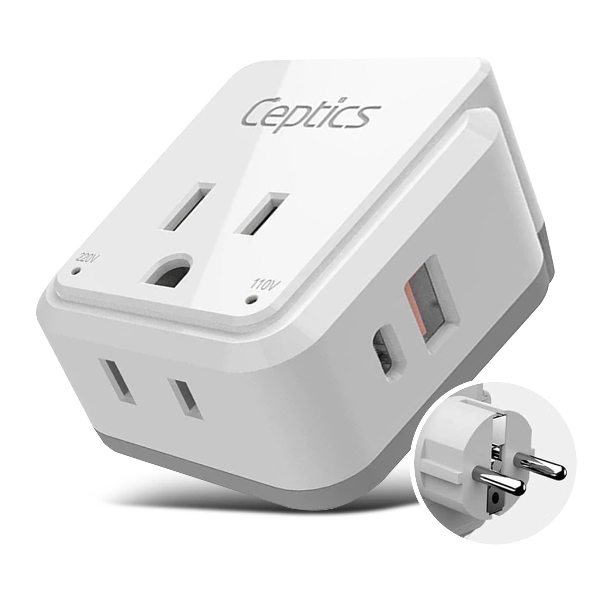 Ceptics Germany, Korea Travel Plug Adapter Set, 20W PD & QC, Safe Dual ...