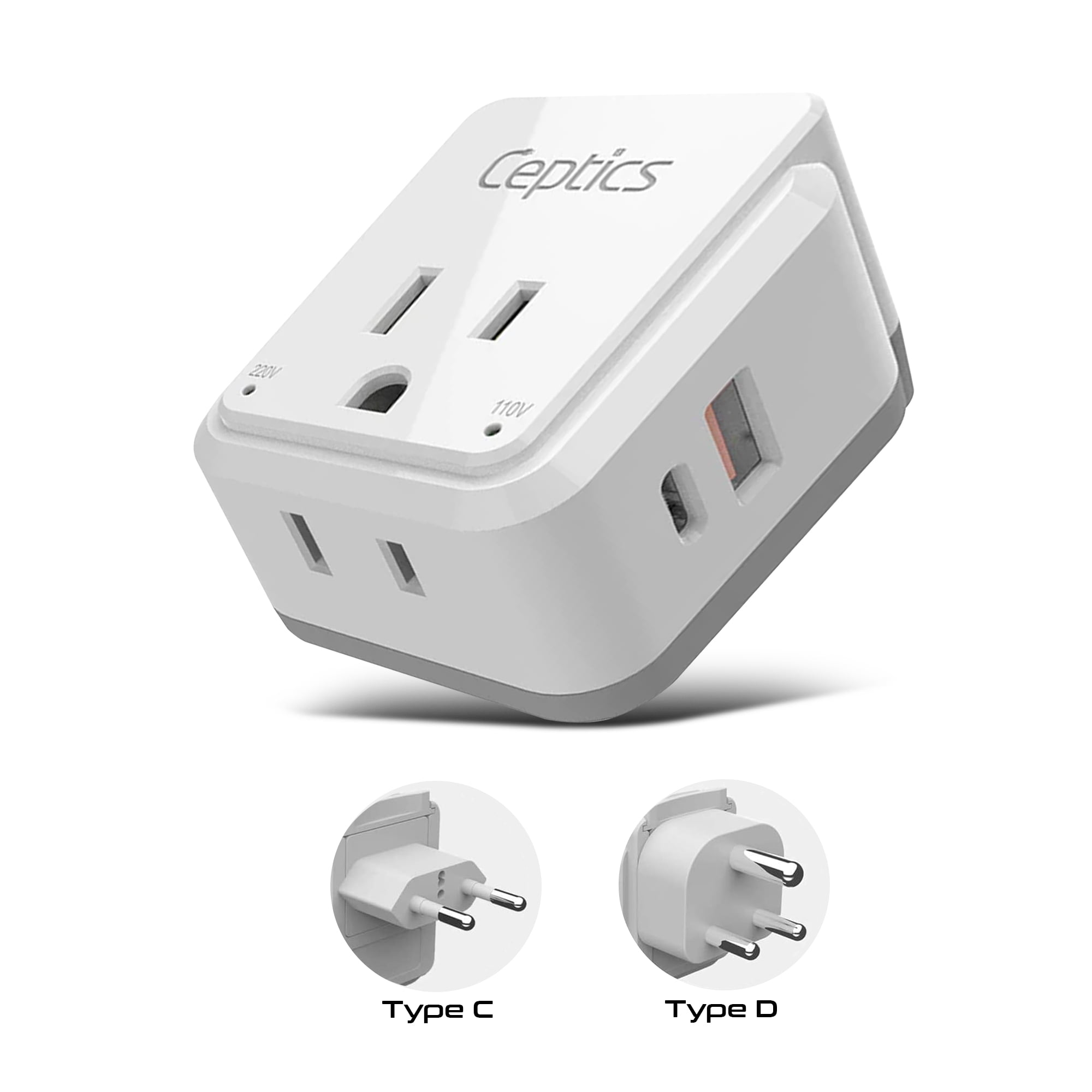 Ceptics India, Maldives Power Plug Adapter Travel Set, 20W PD,QC, Safe Dual USB & USB-C 3.1A - 2 ...