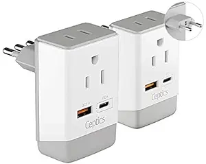 Ceptics Italy, Chile Travel 2 Pack Plug Adapter QC 3.0 & PD, Safe Dual ...