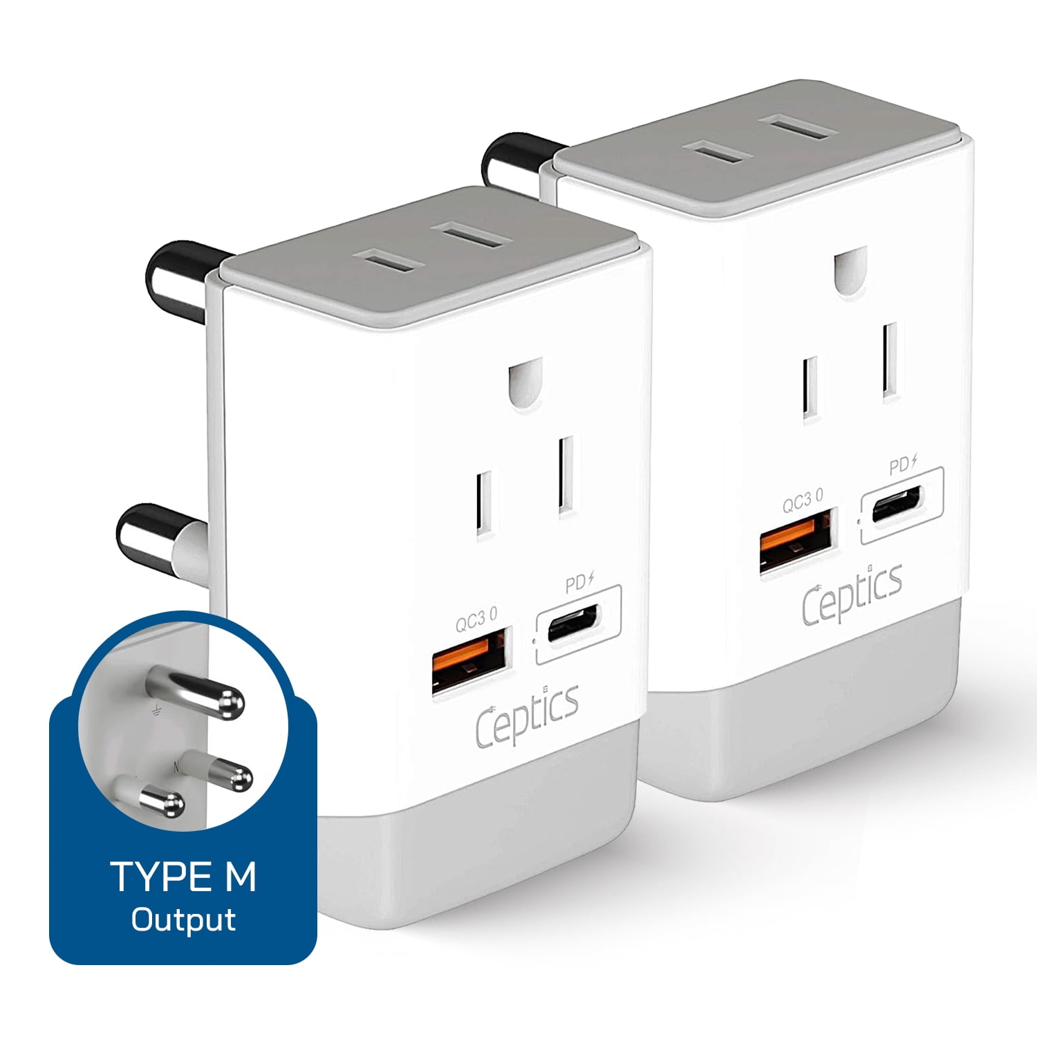Ceptics South Africa Travel 2 Pack Plug Adapter QC 3.0 & PD, Safe Dual ...