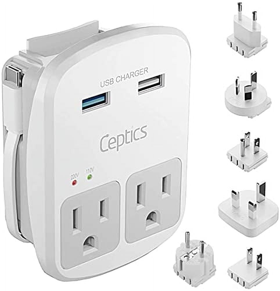 Ceptics World Travel Adapter Kit, 2 USB Ports, 2 US Outlets, Surge ...