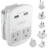 Ceptics World Travel Adapter Kit - 2 USB + 2 US Outlets, Surge ...