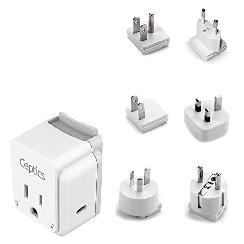 Ceptics World Travel Plug Adapter Set, Safe USB-C 3.0-2 USA Socket,30W PD & QC - Compact ...