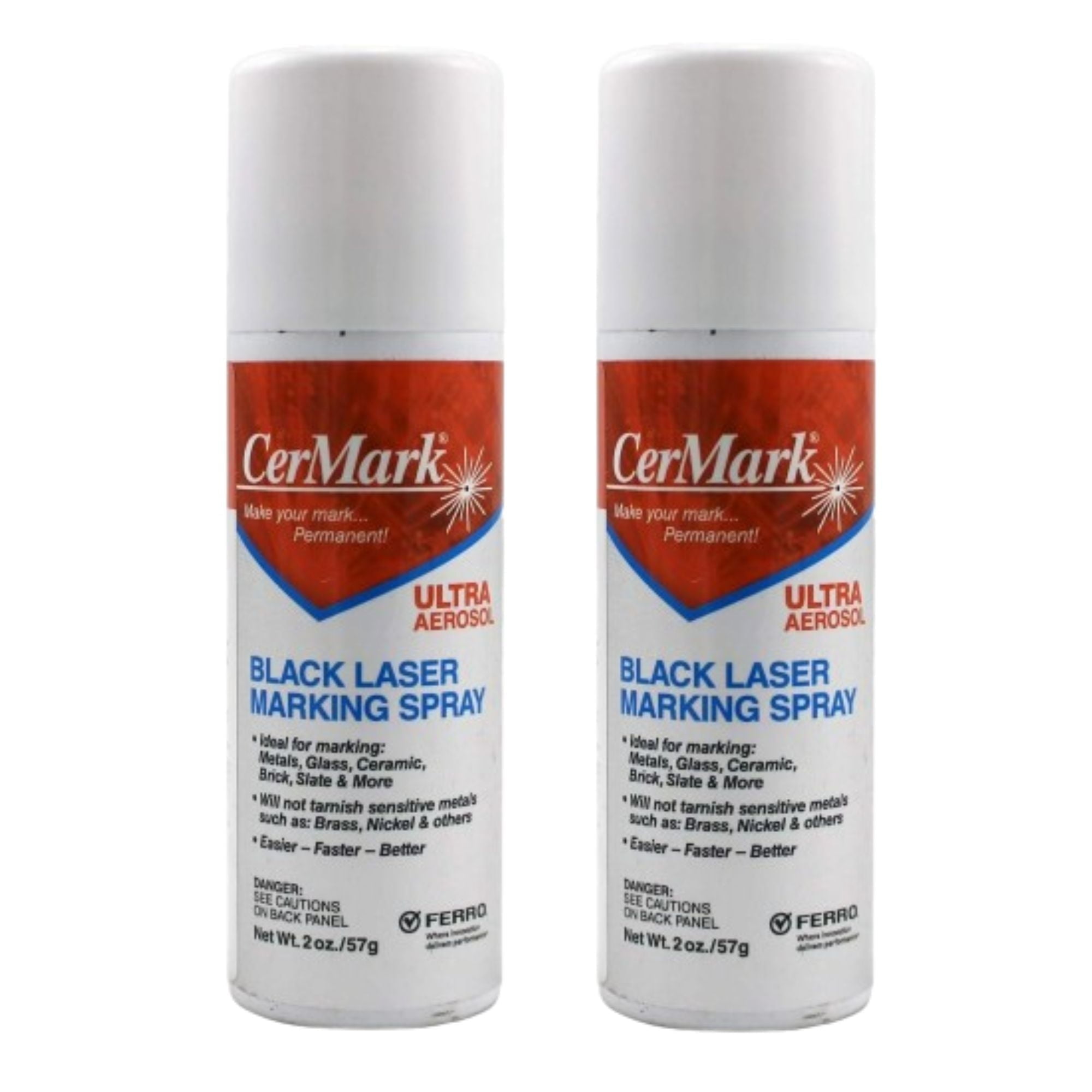 CerMark Ultra Laser Marking Aerosol, Permanently Marks on Metals, Glass & Ceramic, 2 oz (2 Pack ...