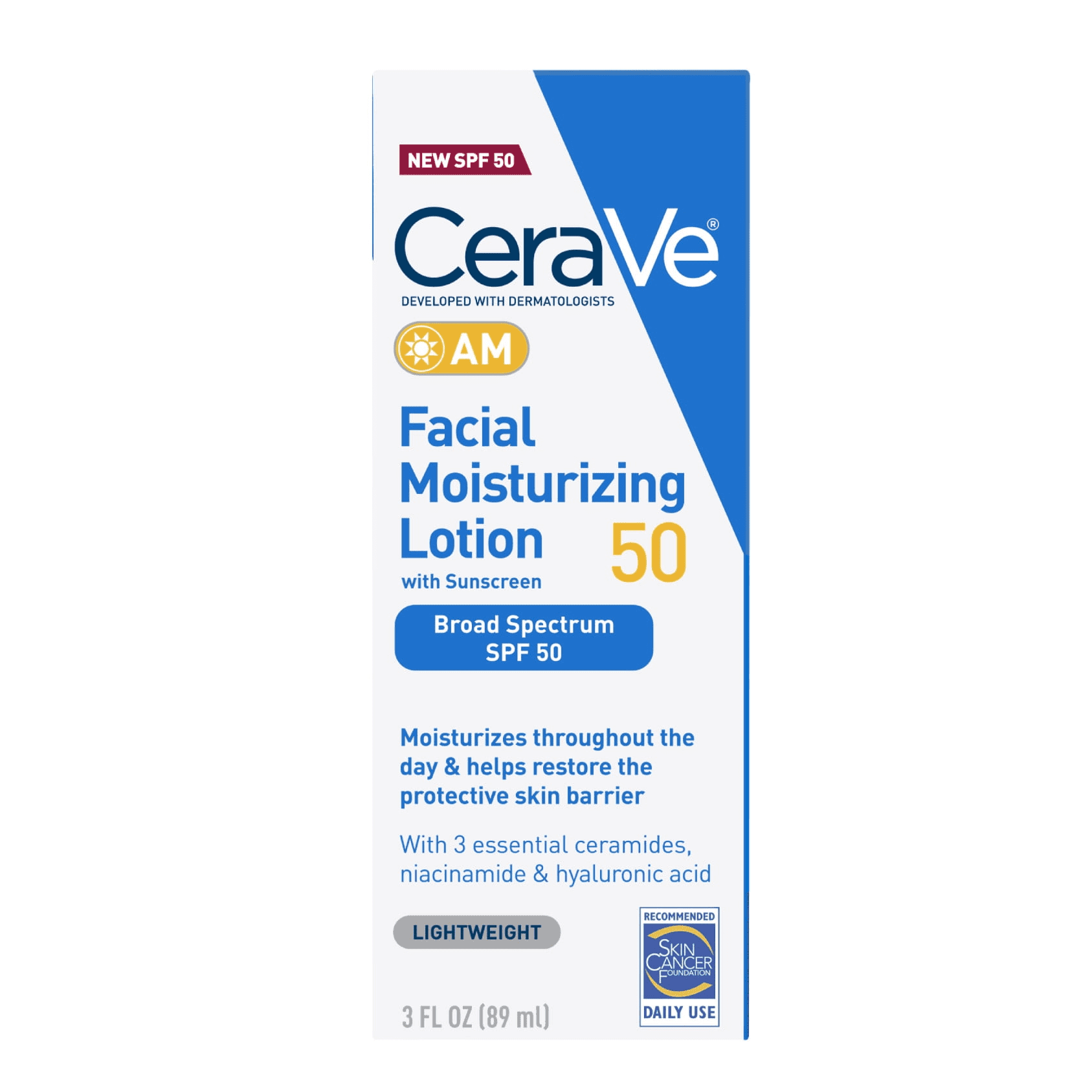 CeraVe AM Moisturizing Face Lotion with SPF 50 Sun Protection for ...