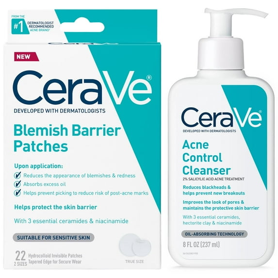 CeraVe Acne Control Cleanser & Blemish Barrier Patch Bundle – Salicylic ...