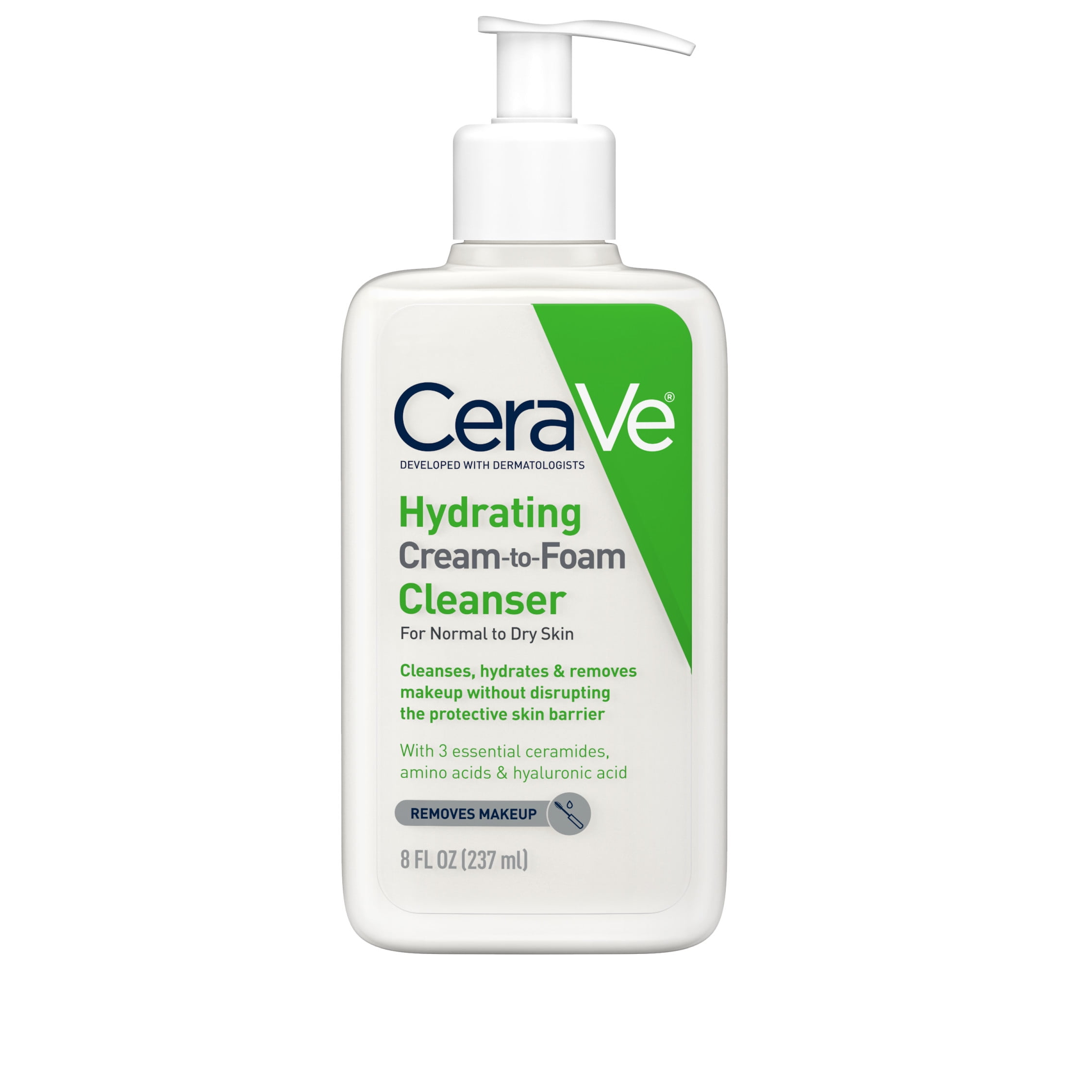 CeraVe Hydrating Cream-to-Foam Cleanser, Hyaluronic Acid, 8 fl oz ...