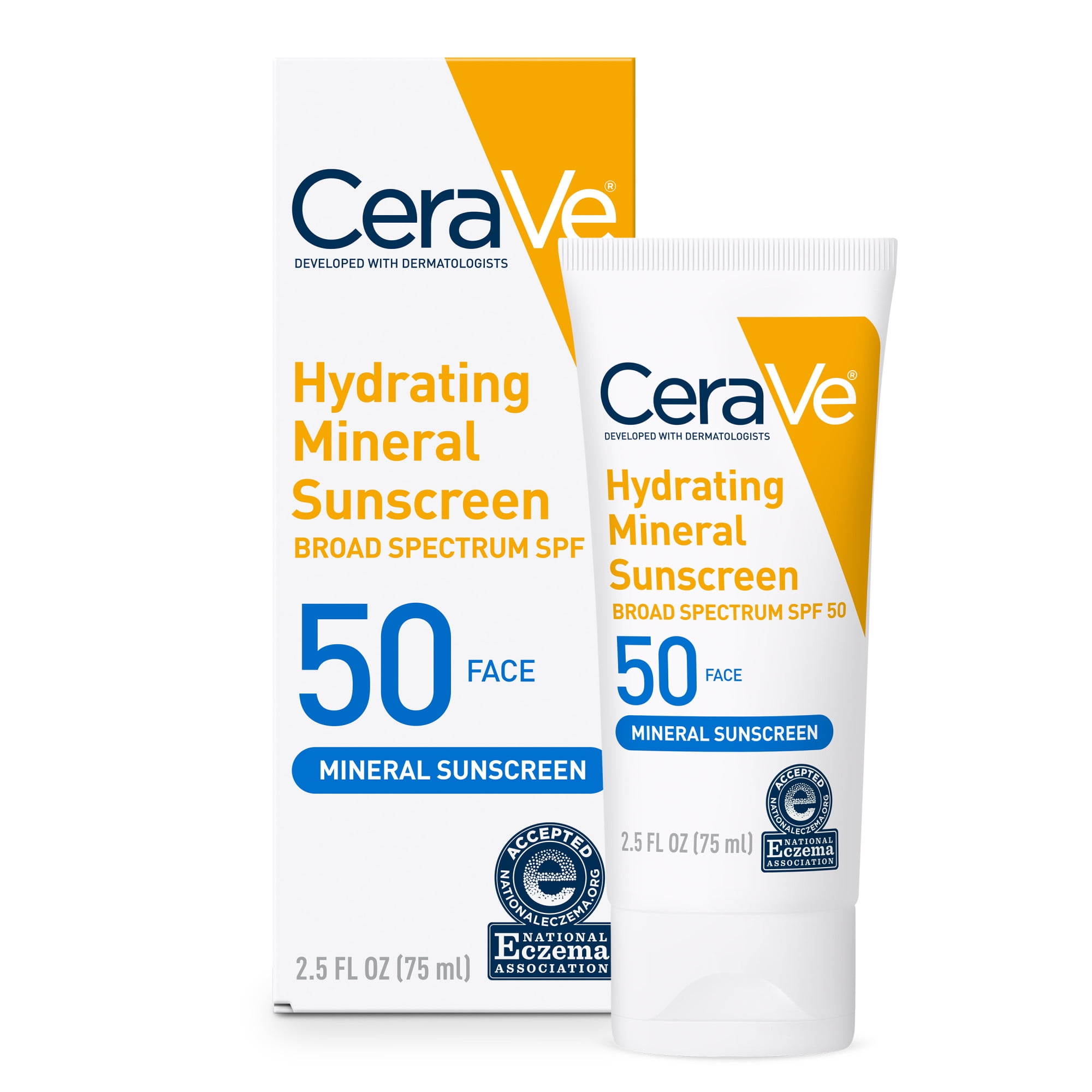 CeraVe Hydrating Face Mineral Sunscreen Lotion SPF 50 for All Skin Types, 2.5 fl oz - Walmart.com