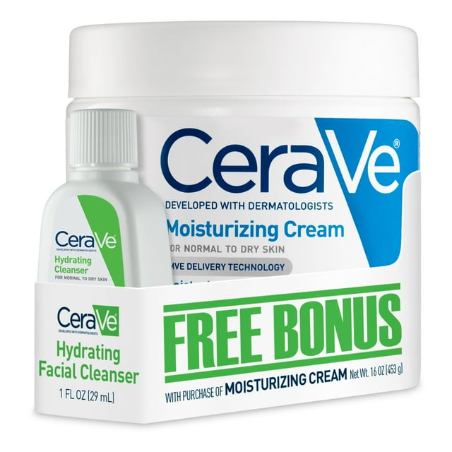 CeraVe Moisturizing Cream Jar & Bonus Hydrating Cleanser Sample Bundle ...