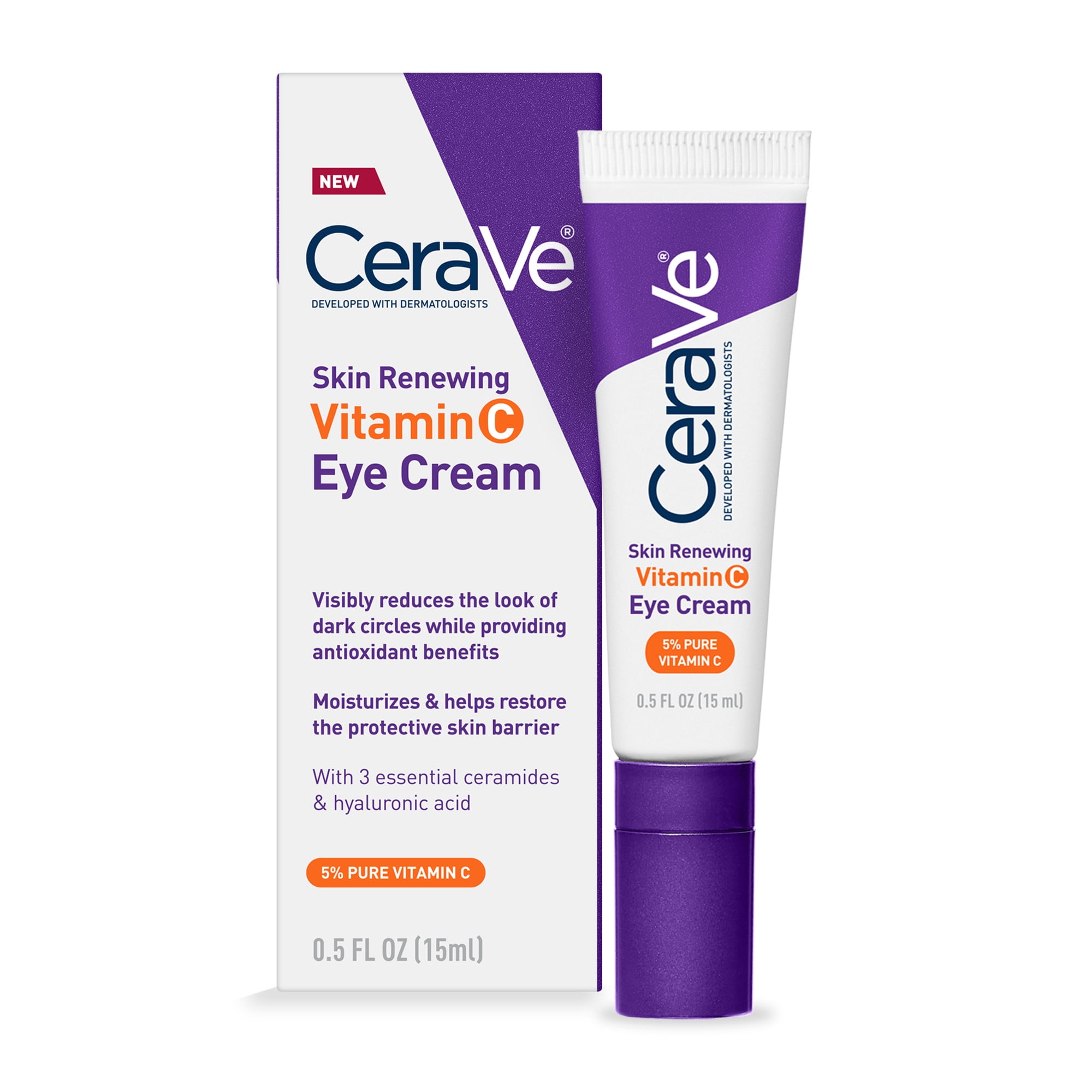 CeraVe Skin Renewing Vitamin C Eye Cream for Dark Circles Puffiness 0.5 ...