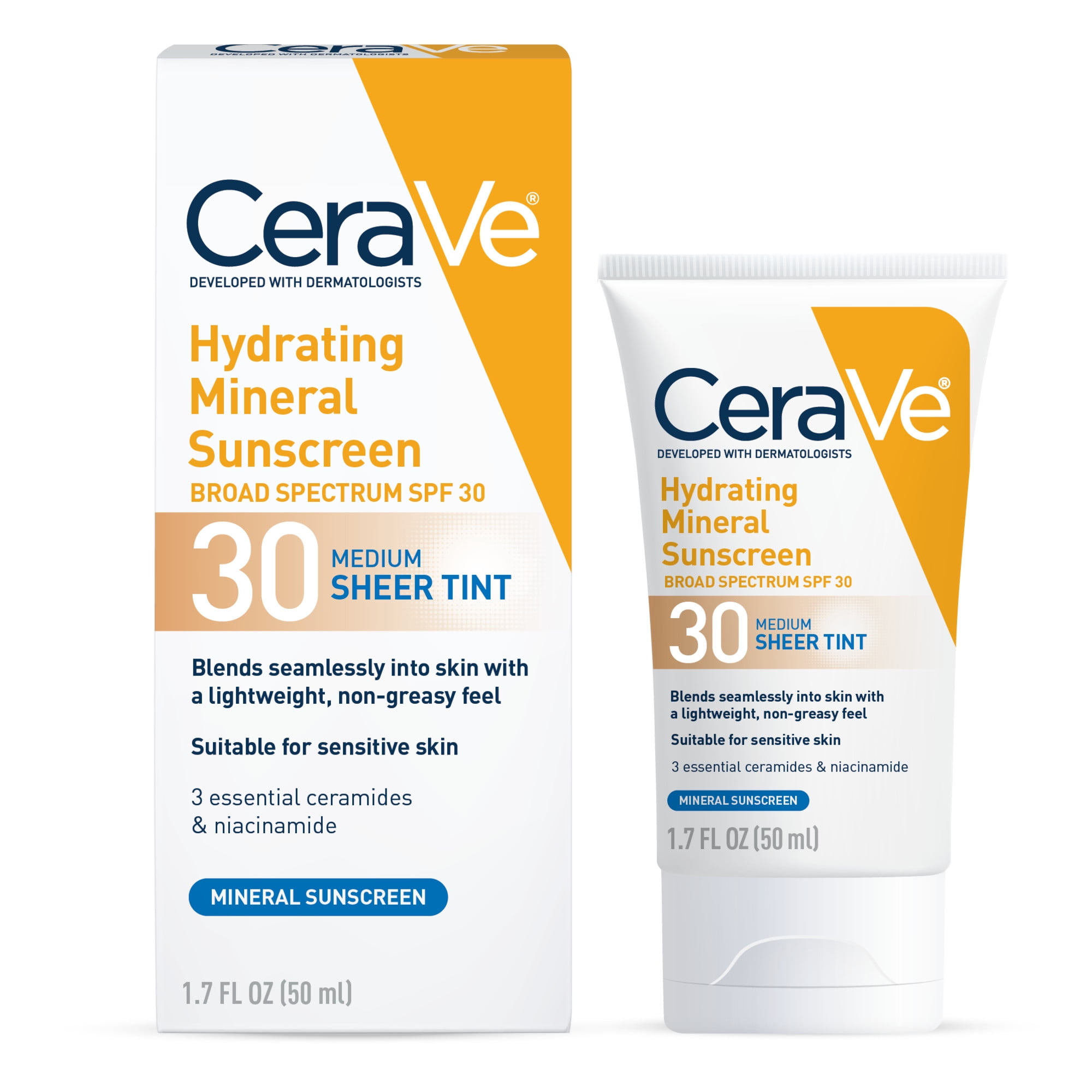 CeraVe Tinted Hydrating Mineral Sunscreen Lotion SPF 30 for Face with ...