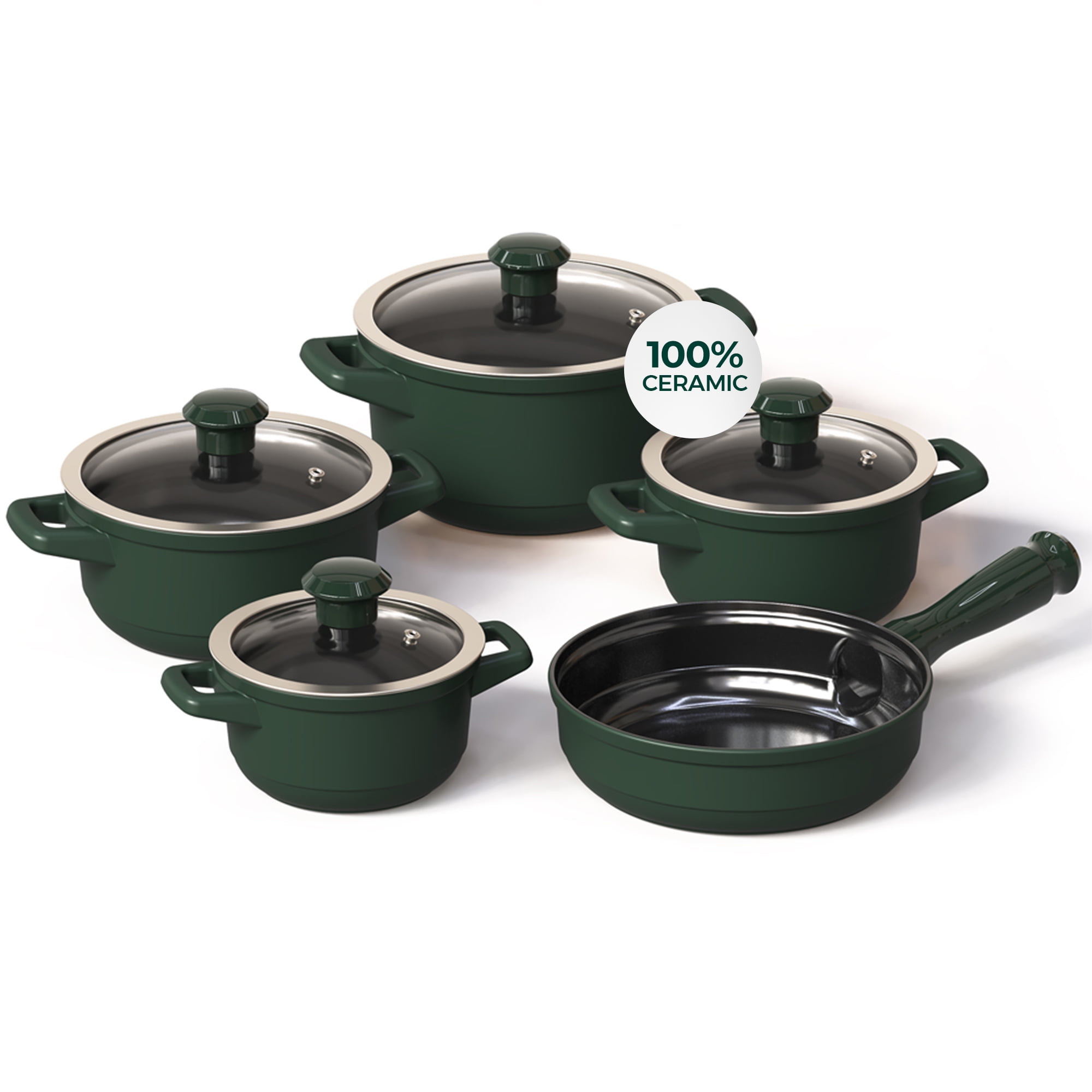 Ceraflame - 9 Piece Cookware Set with Glass Lid - Matte Rosemary - Non ...