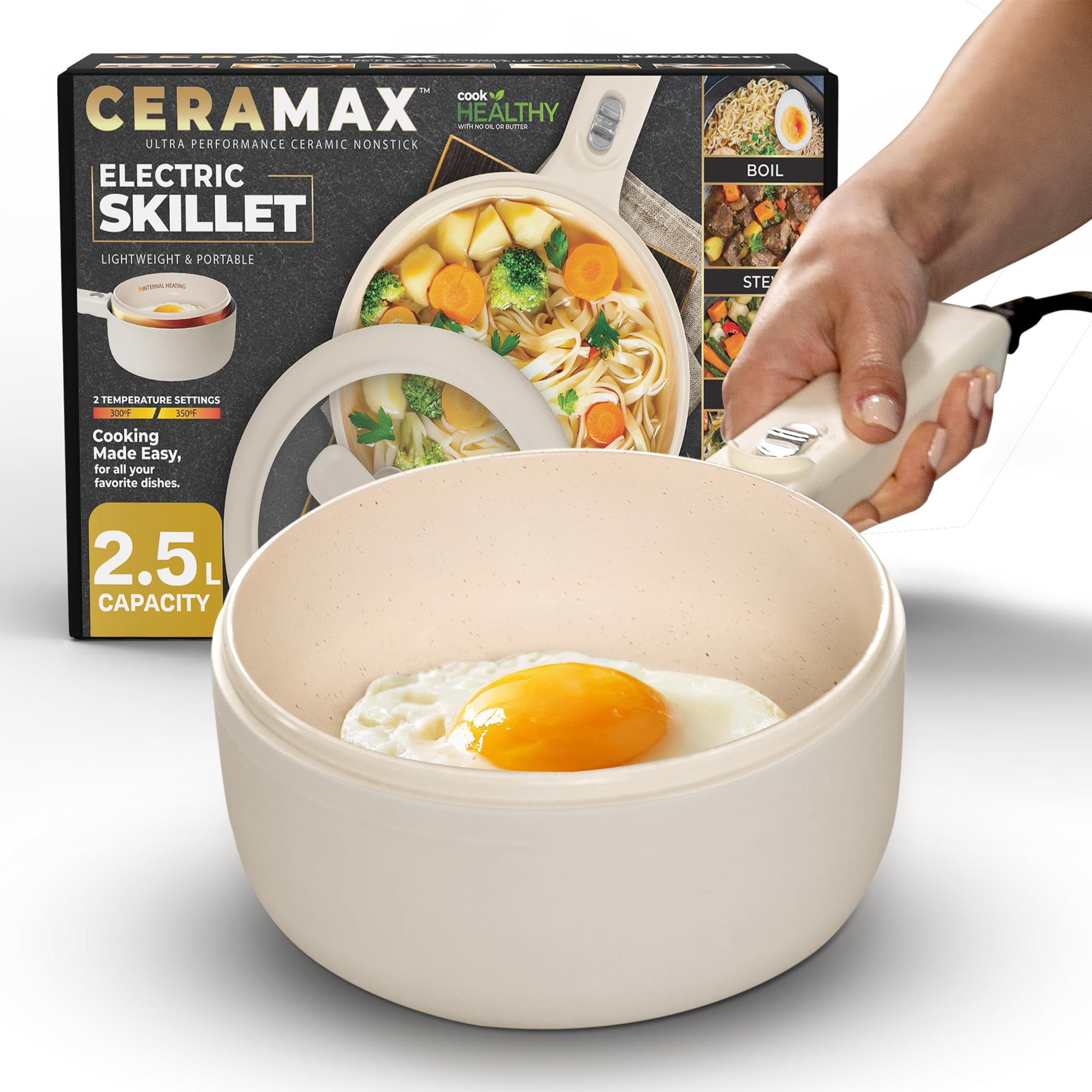 Ceramax Electric Hot Pot 2.5L Nonstick Ceramic Skillet Pan Mini Cooker ...