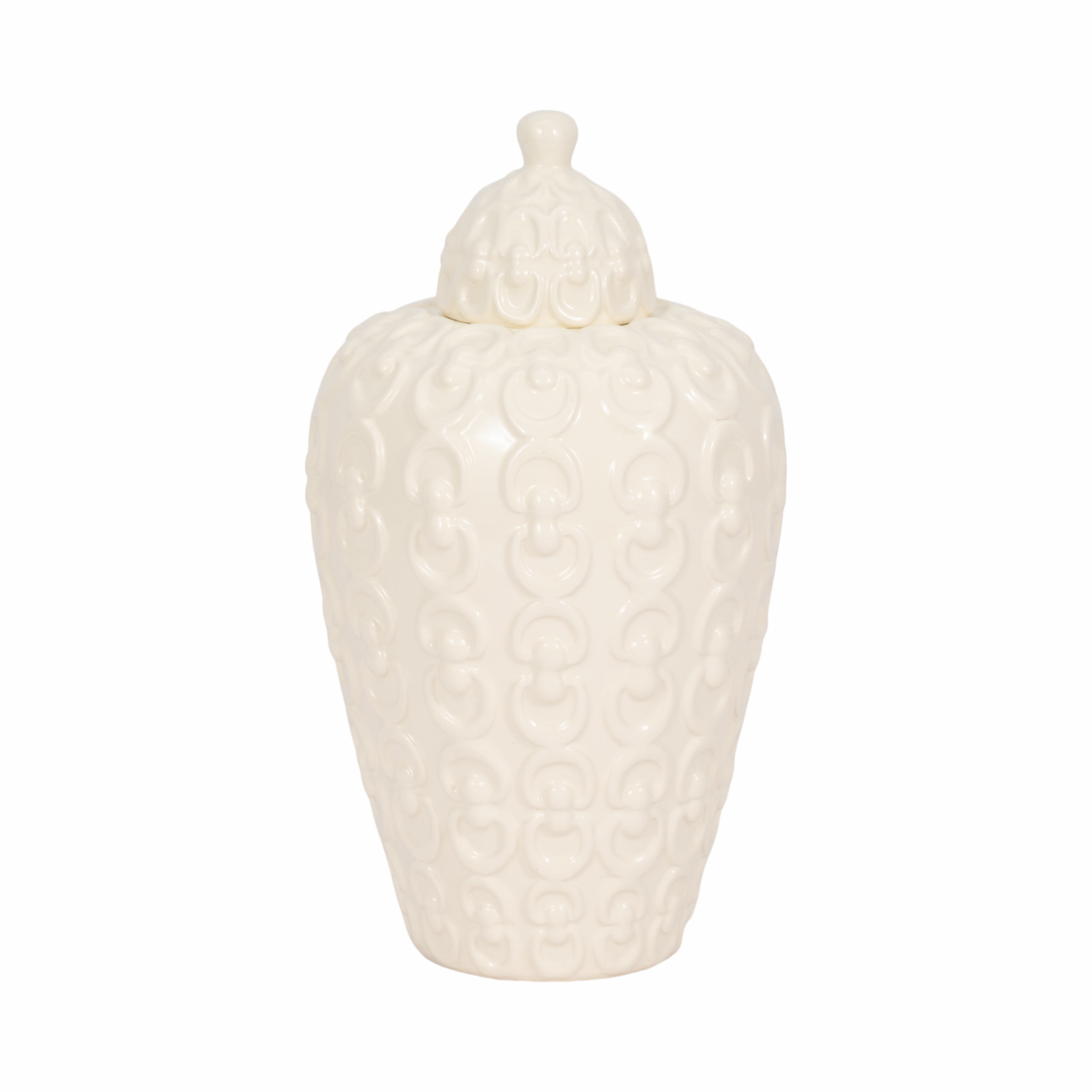 Ceramic 12" Chain Texture Jar, Cotton, Round, 12"H, Chain - 7" x 7" x ...
