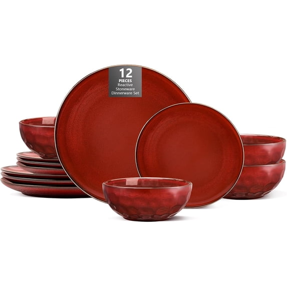 Ceramic 12 Pieces Dinnerware Set - Dinner Plates Salad Plates Cereal ...