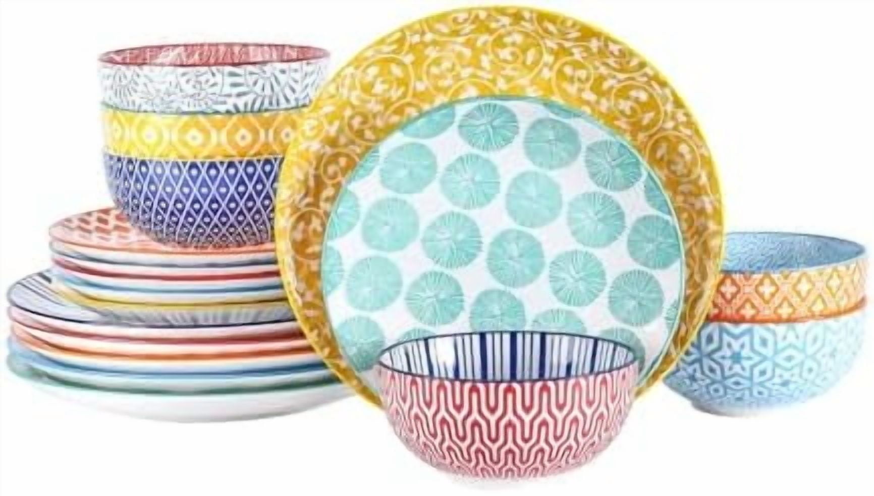 Ceramic 12-Pieces Dinnerware Sets, Scratch Resistant Plates and Bowls ...