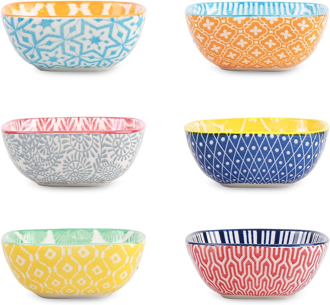 Ceramic 2.6 OZ Square Dipping Bowl Set, Soy Sauce Dish 3 inch Small ...