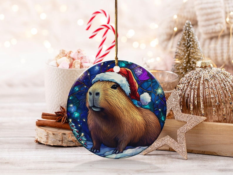 Ceramic 2D Print Christmas Ornament Capybara Christmas Ornament Gift ...