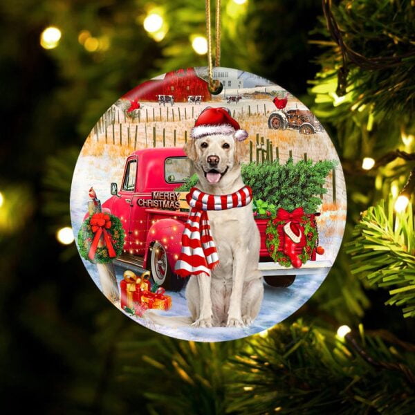 Ceramic 2D Print Christmas Ornament Labrador Retriever With Red Truck ...