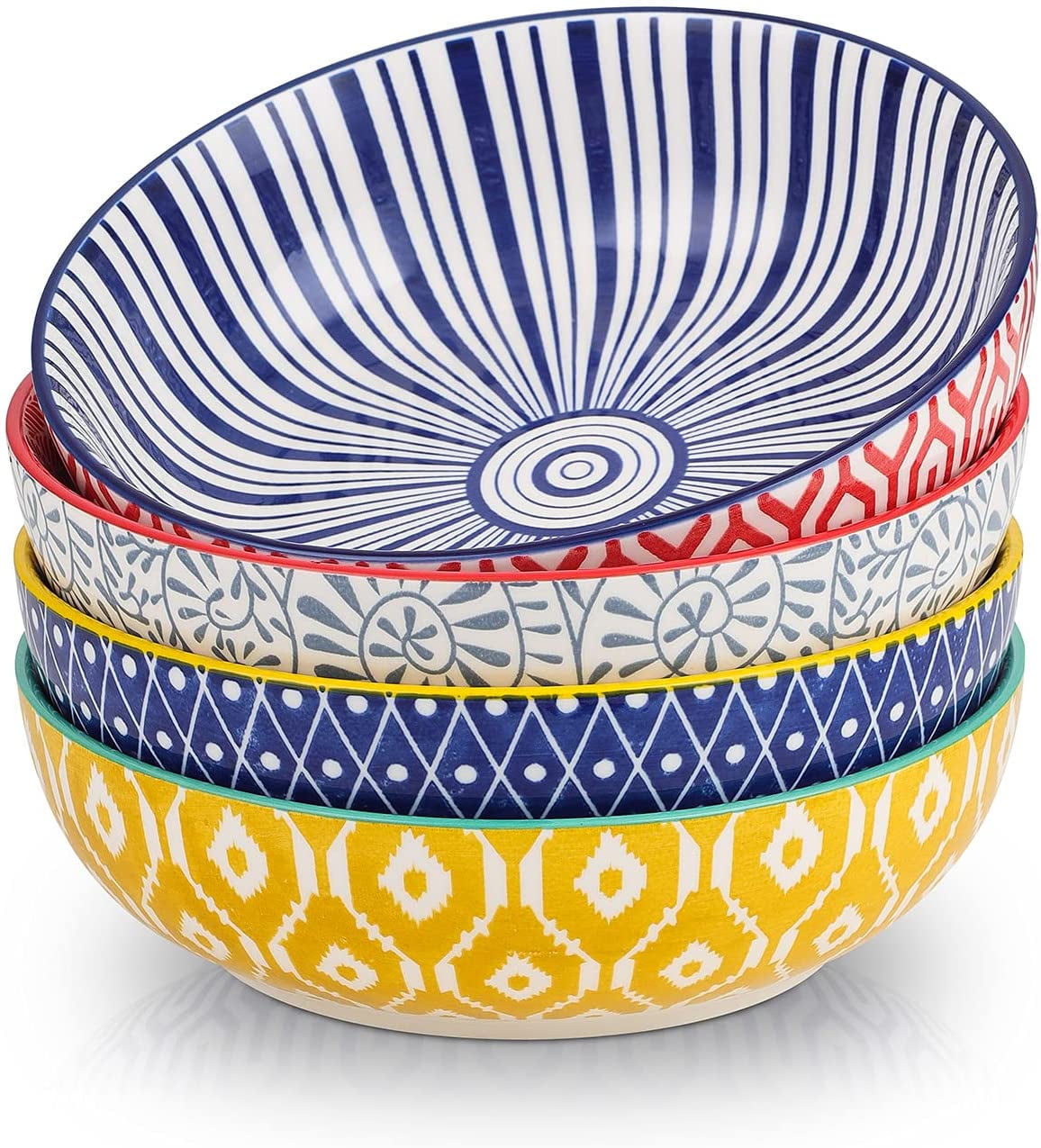 Ceramic 50 Ounce Pasta Bowls Set of 4, 8.6 Inch Large Salad Bowls, Wide ...