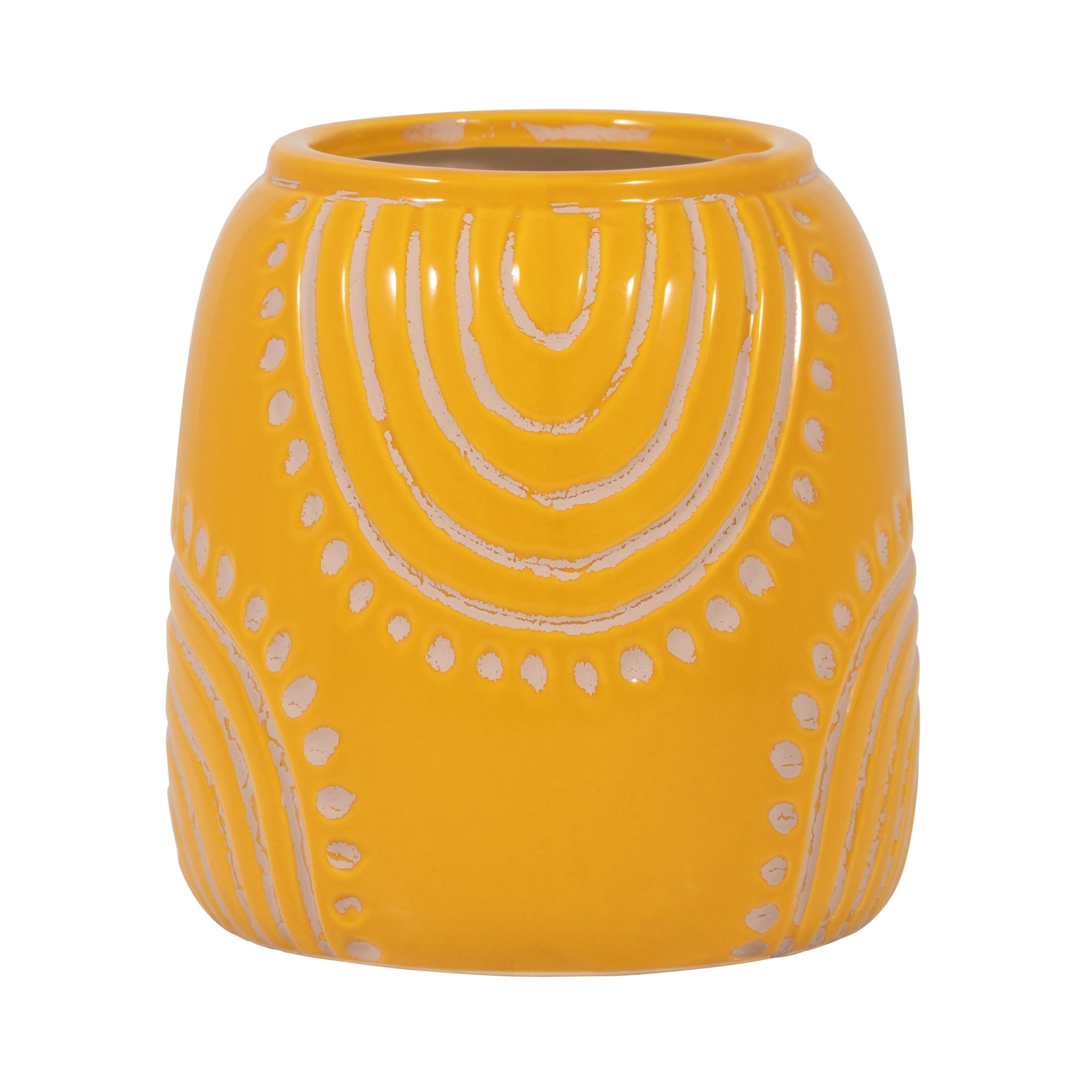 Ceramic 6" Tribal Arch Vase, Mustard/Tan, Round, 6"H, Tribal - Walmart.com