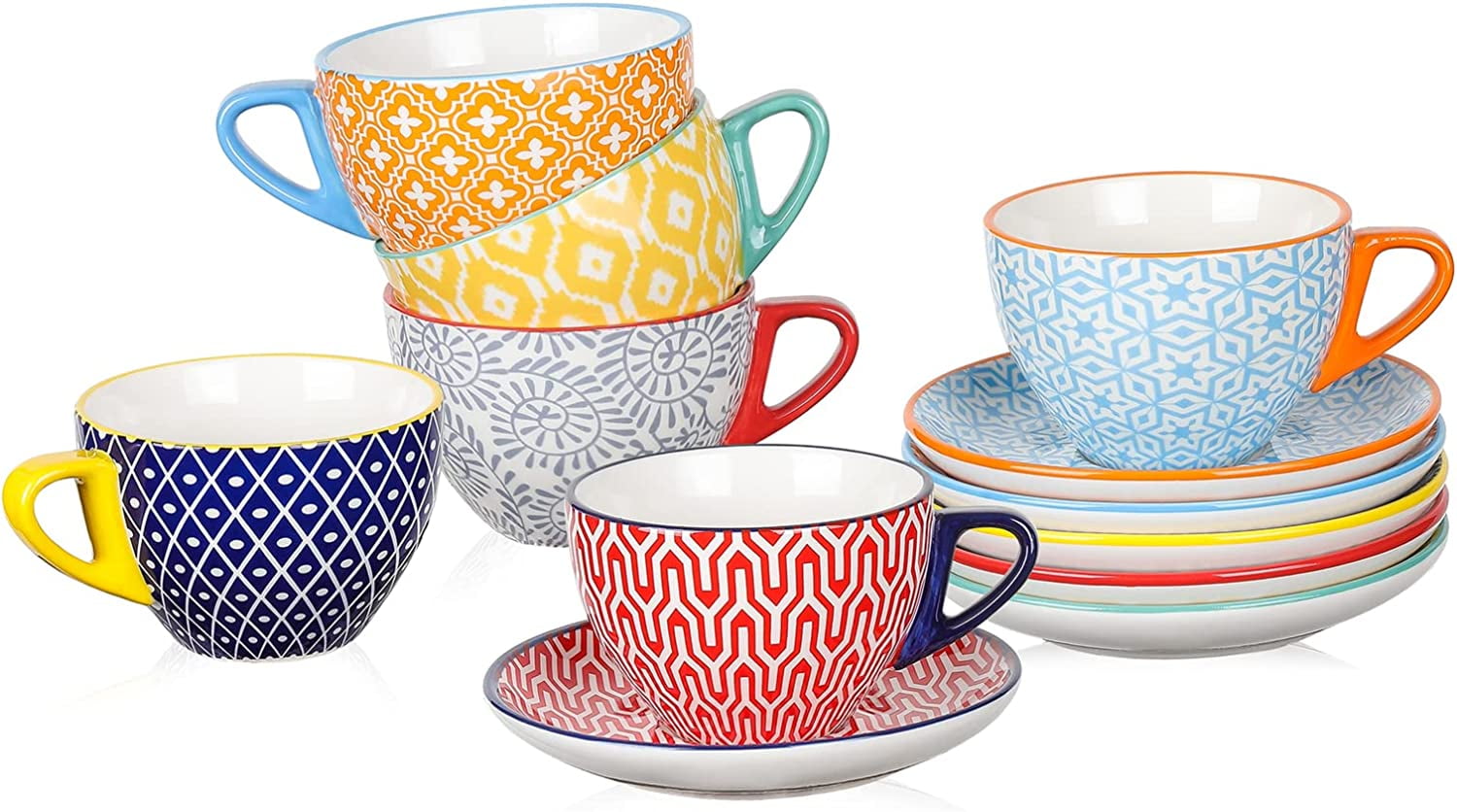 Ceramic 8 oz Cappuccino Cup Set with Saucers, Espresso Coffee Cups ...