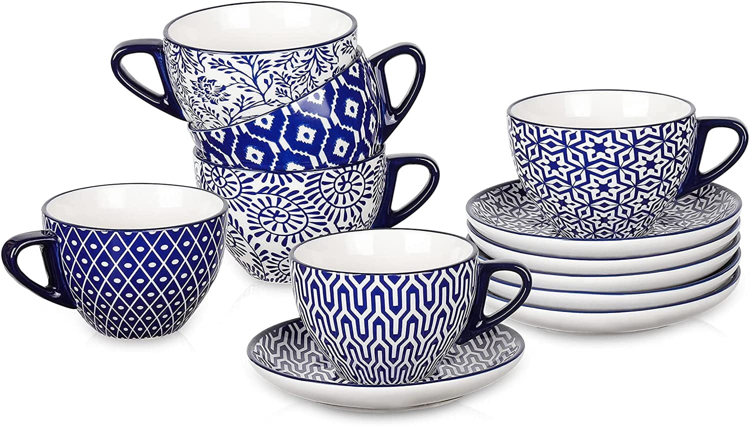Ceramic 8 oz Cappuccino Cup Set with Saucers, Espresso Coffee Cups ...