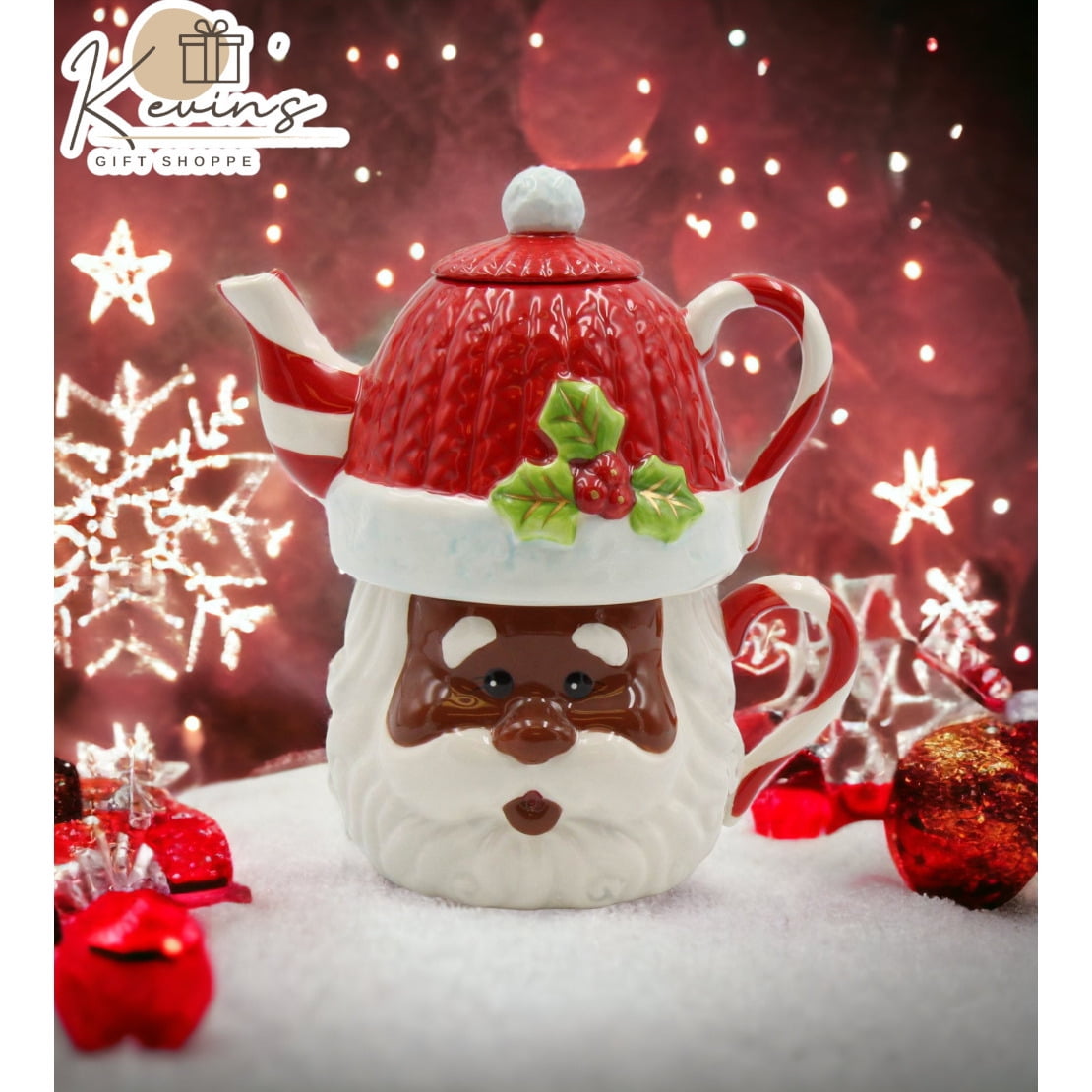 Walmart Ceramic African American Christmas Santa Claus Tea For One ...