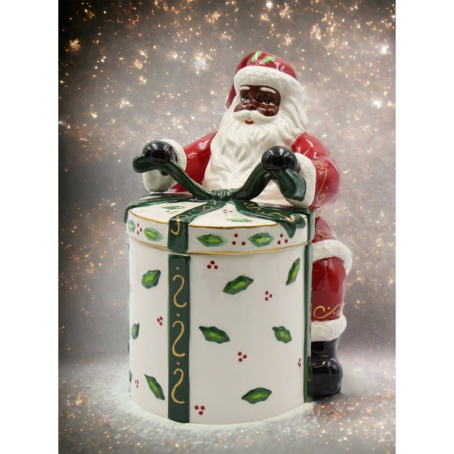 Holiday Themed Ceramic African American Santa With Gift Cookie Jar Home ...