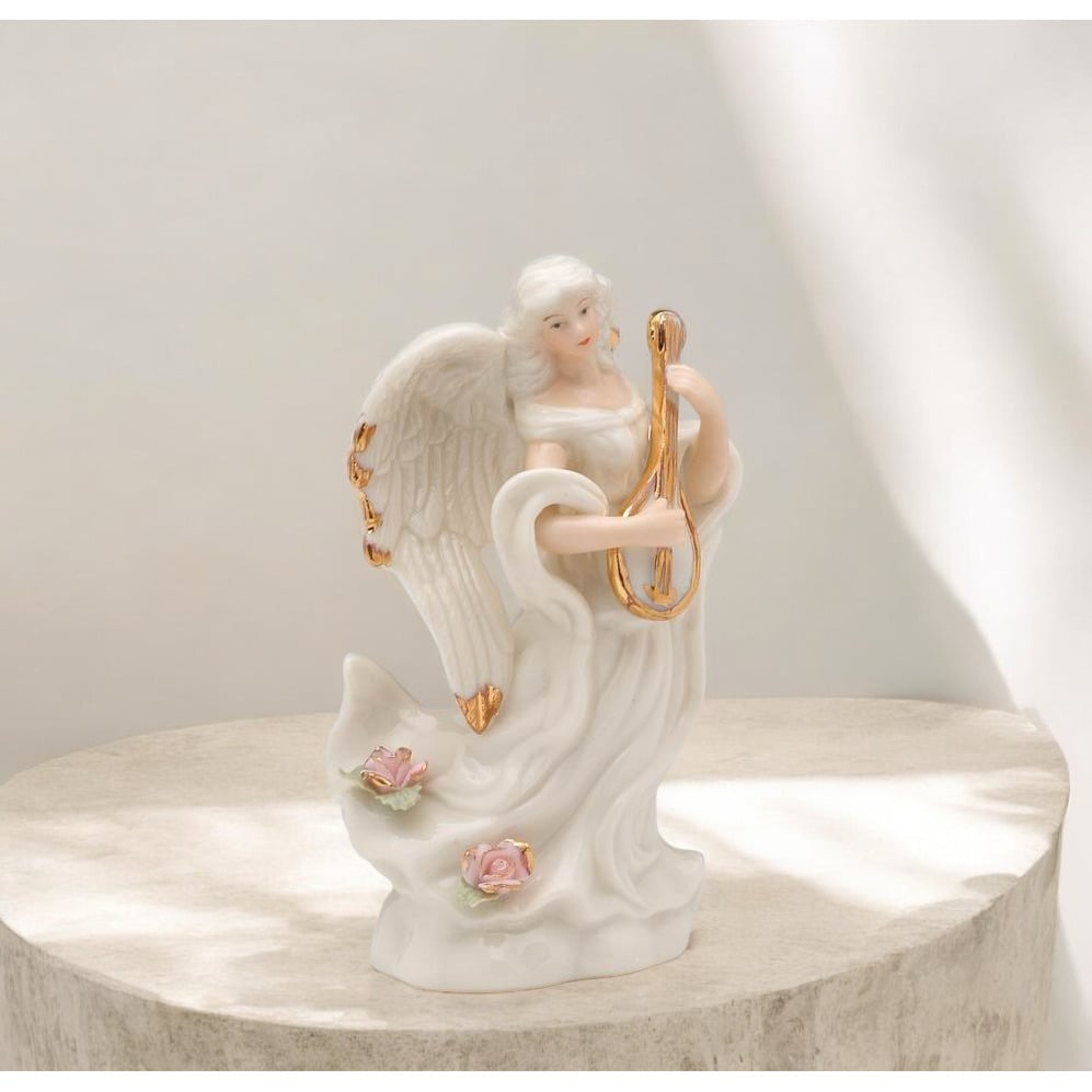 Ceramic Angel Playing Lute Figurine 4.5 Inch Vintage Religious Home ...