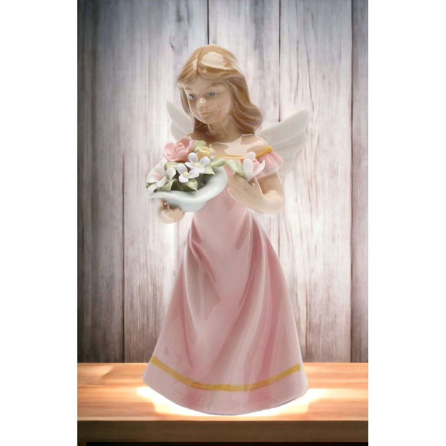 Ceramic Angel Figurine Pink Dress Garden 5.375" Tall - Walmart.com