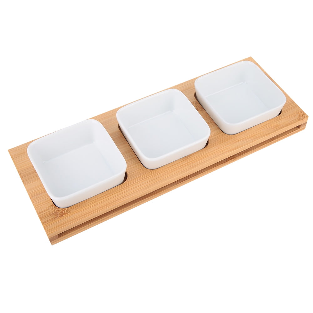 Ceramic Appetizer Serving Plate with Bamboo Tray for Fruits Nuts ...