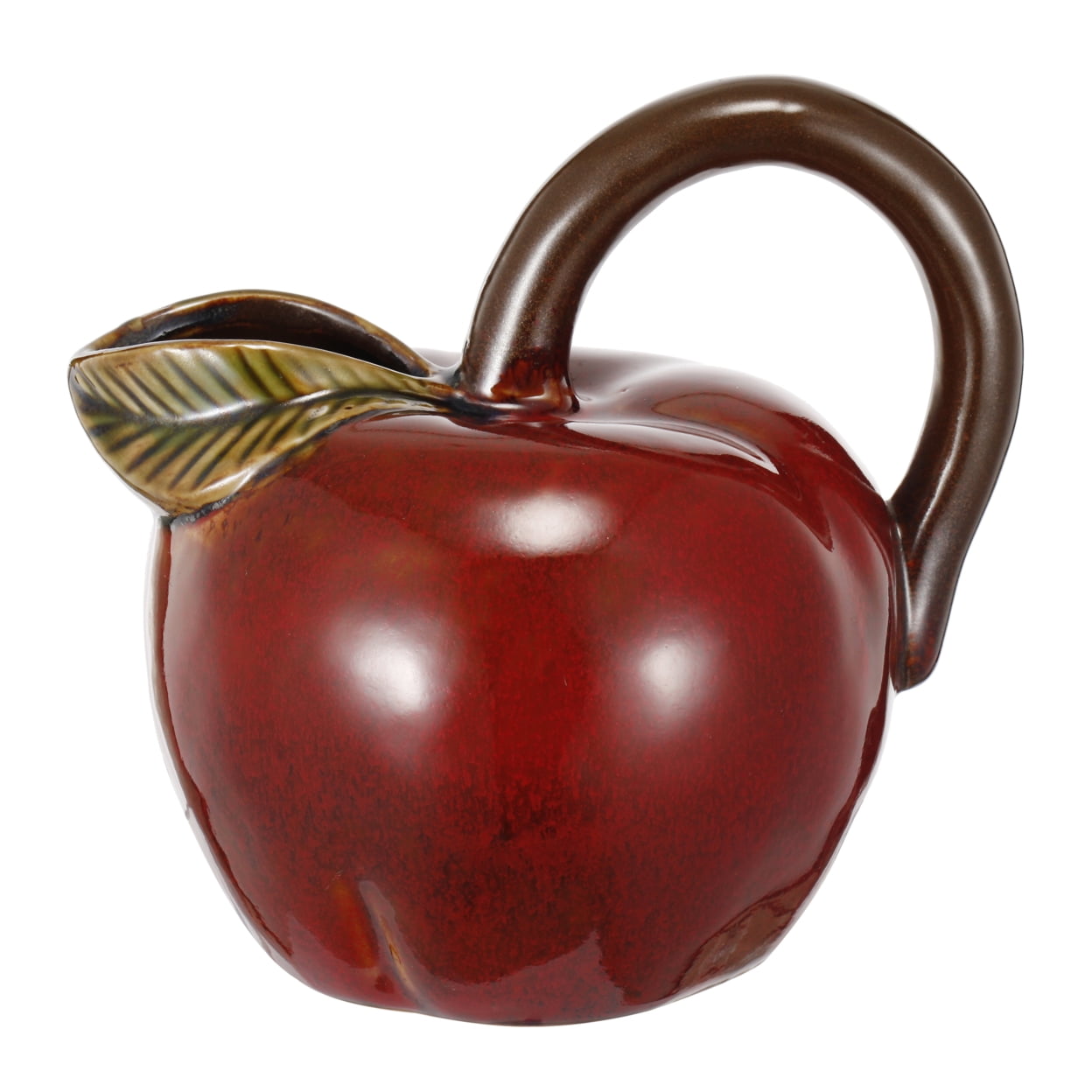 Ceramic Apple Pitcher with Leaf Shaped Spout, Red and Brown- Saltoro ...
