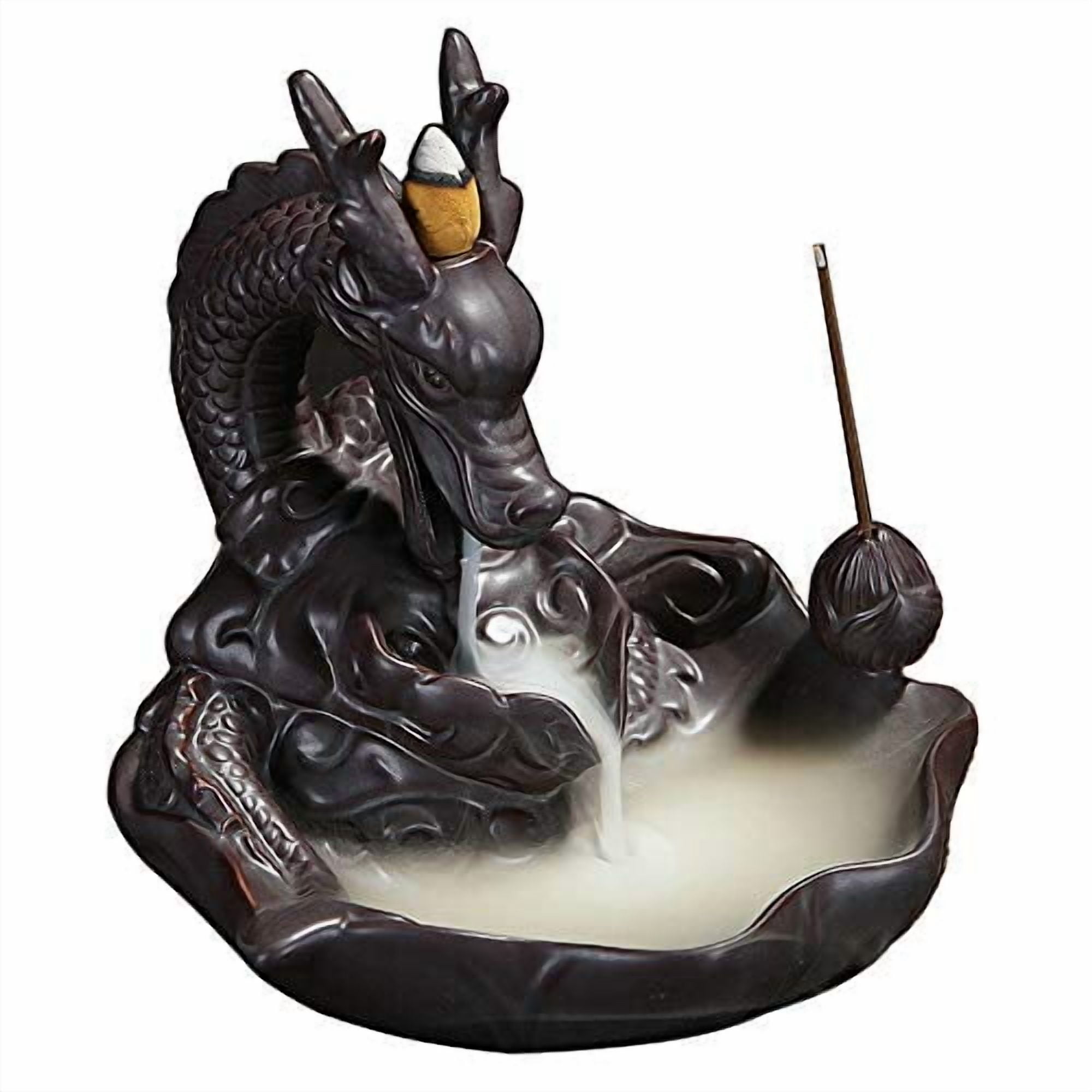 Ceramic Art Craft Carp Dragon Smoke Backflow Incense Burner Holder + 10 ...
