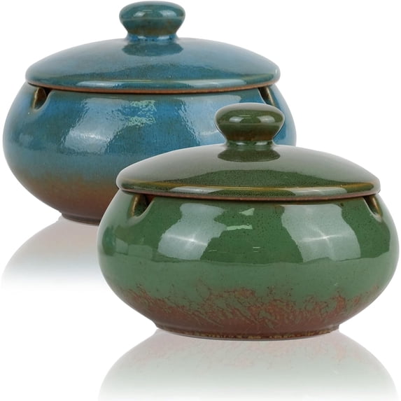 Ceramic Ashtray with Lid, Windproof Cigarette for Indoor or Outdoor Use ...