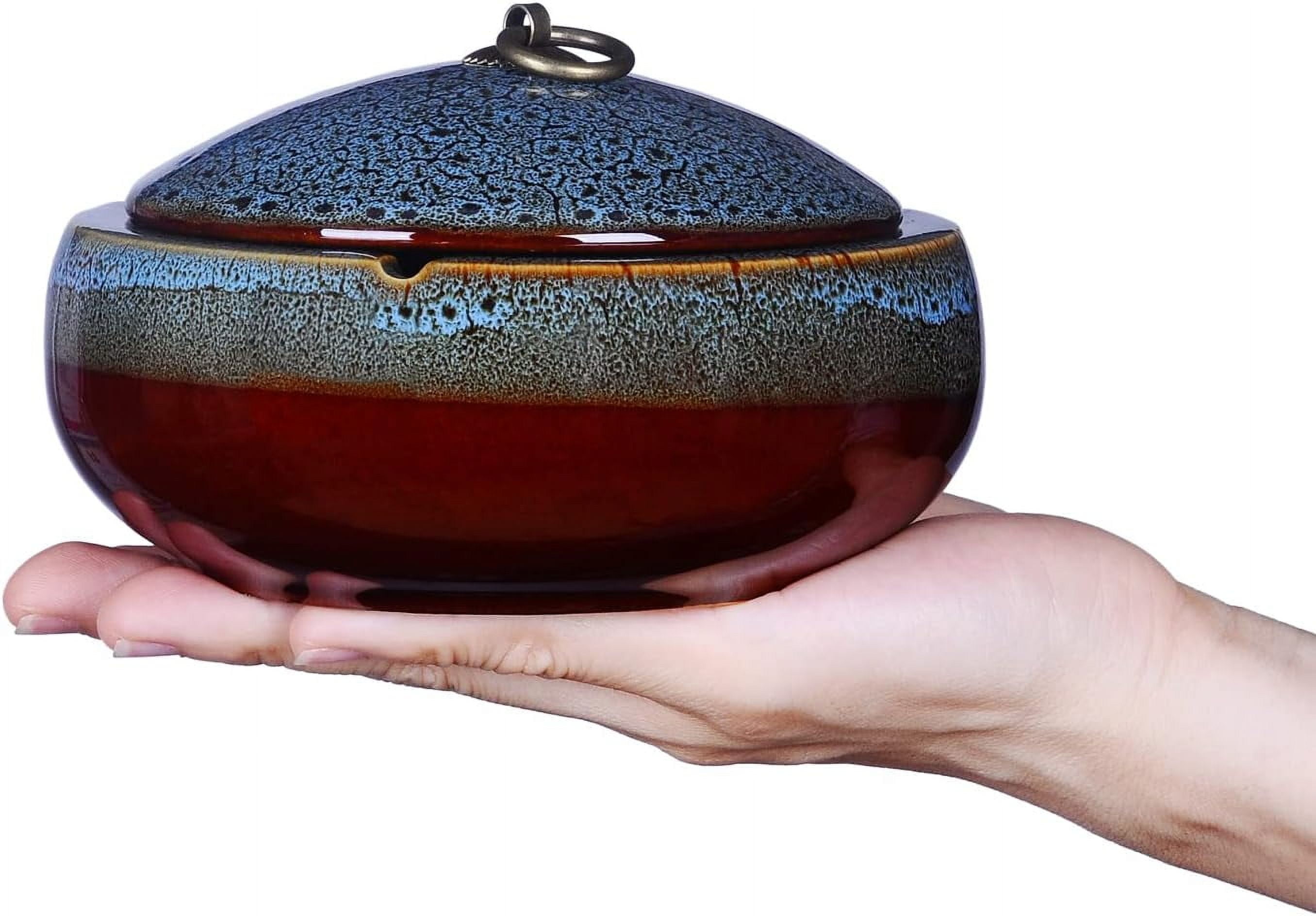 Ceramic Ashtray with Lids Windproof Cigarette Ashtray for Indoor or ...