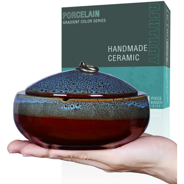 Ceramic Ashtray with Lids Windproof Cigarette Ashtray for Indoor or ...