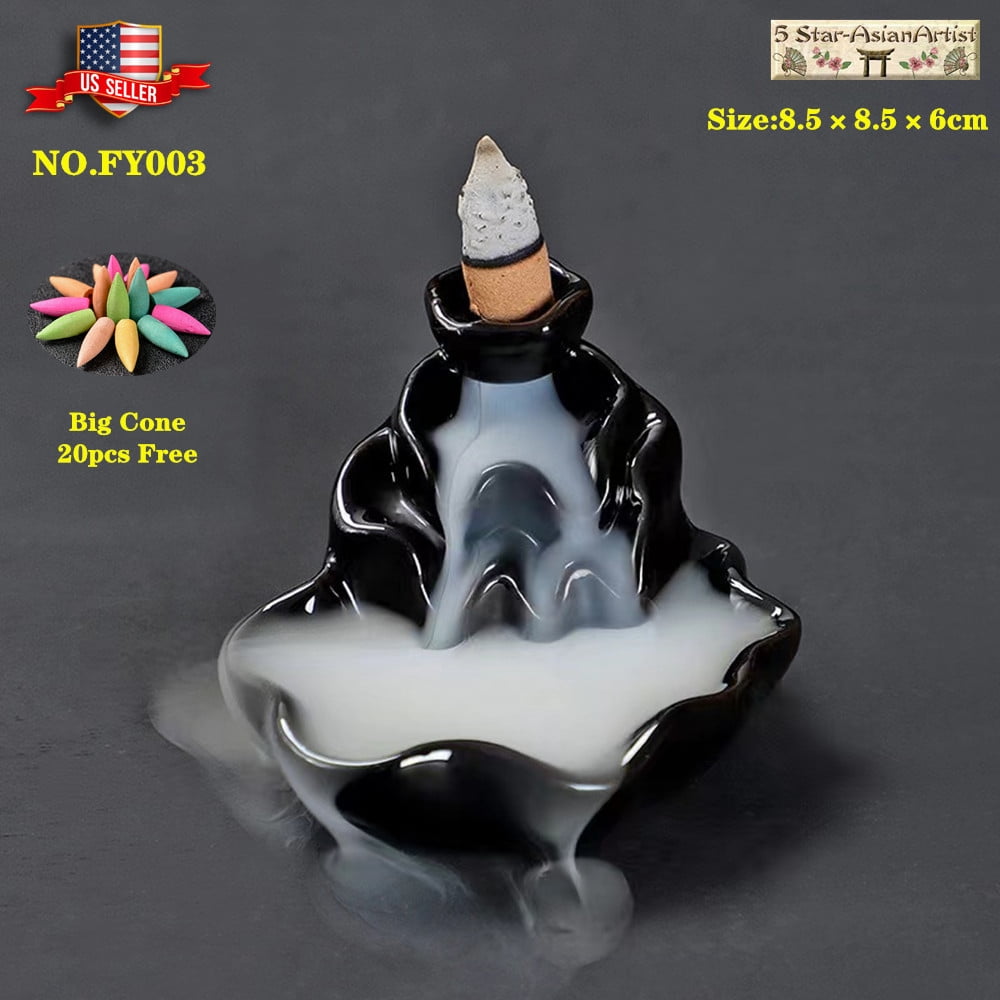Ceramic Backflow Incense Burner Holder Lotus Waterfall &20 Cone Gift - Walmart.com