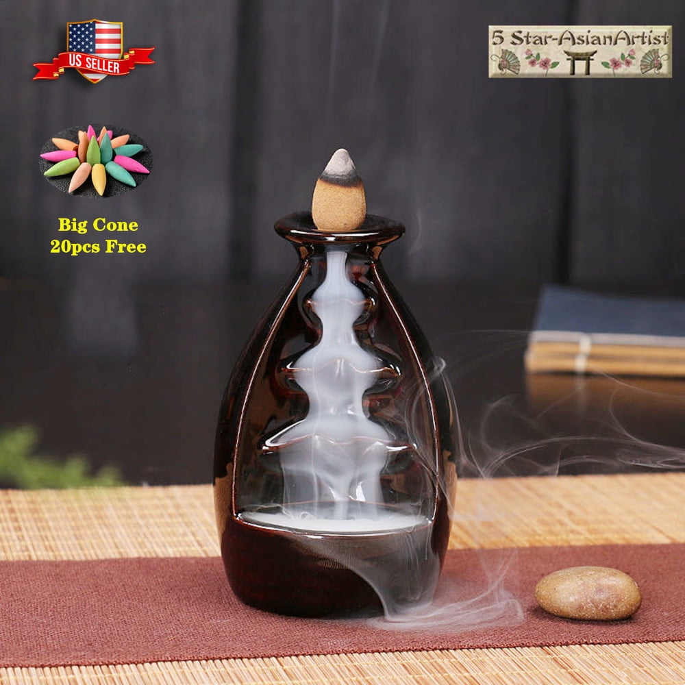 5star-AsianArtist Ceramic Backflow Incense Burner Vase Waterfall 062 ...