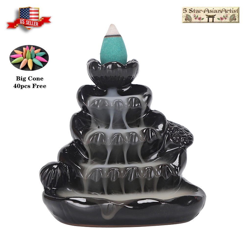 5 Star Asian Artist Handmade Ceramic Backflow Incense Burner, Mountain ...
