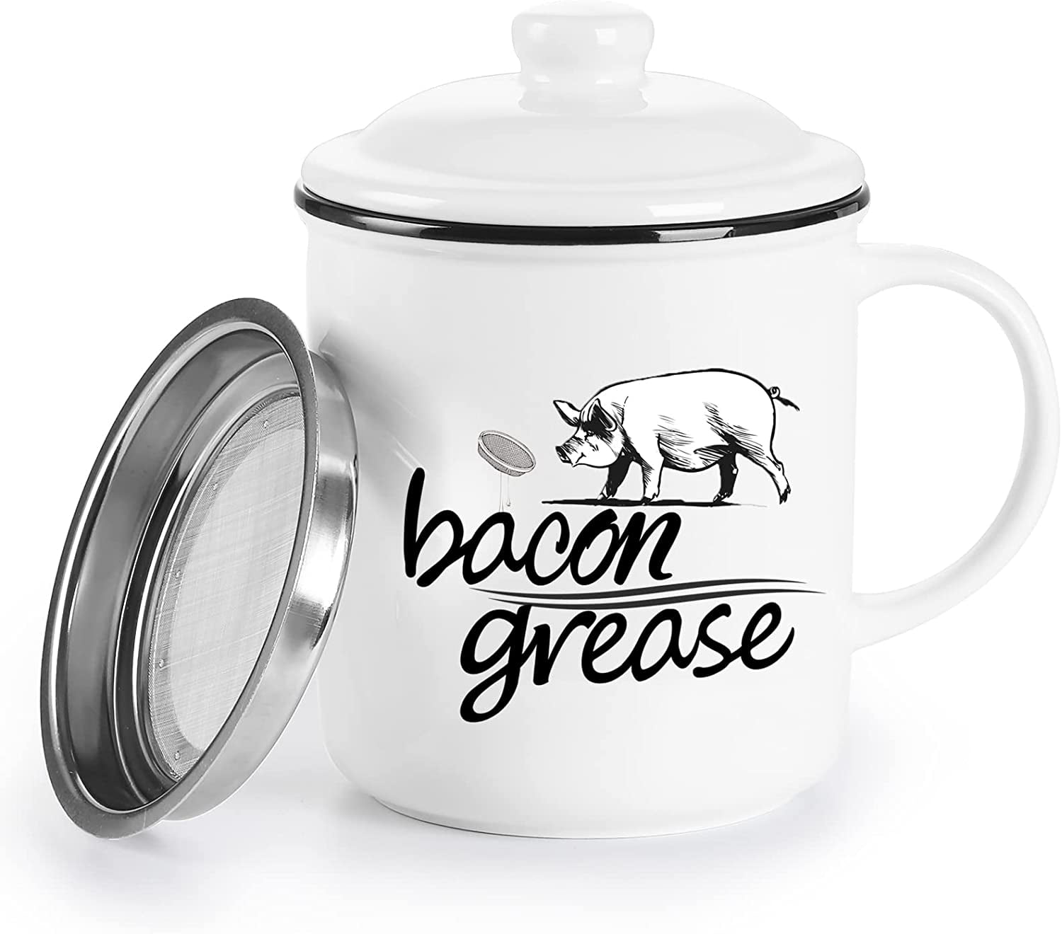 Ceramic Bacon Grease Container with Strainer, Cooking Oil Storage Can ...